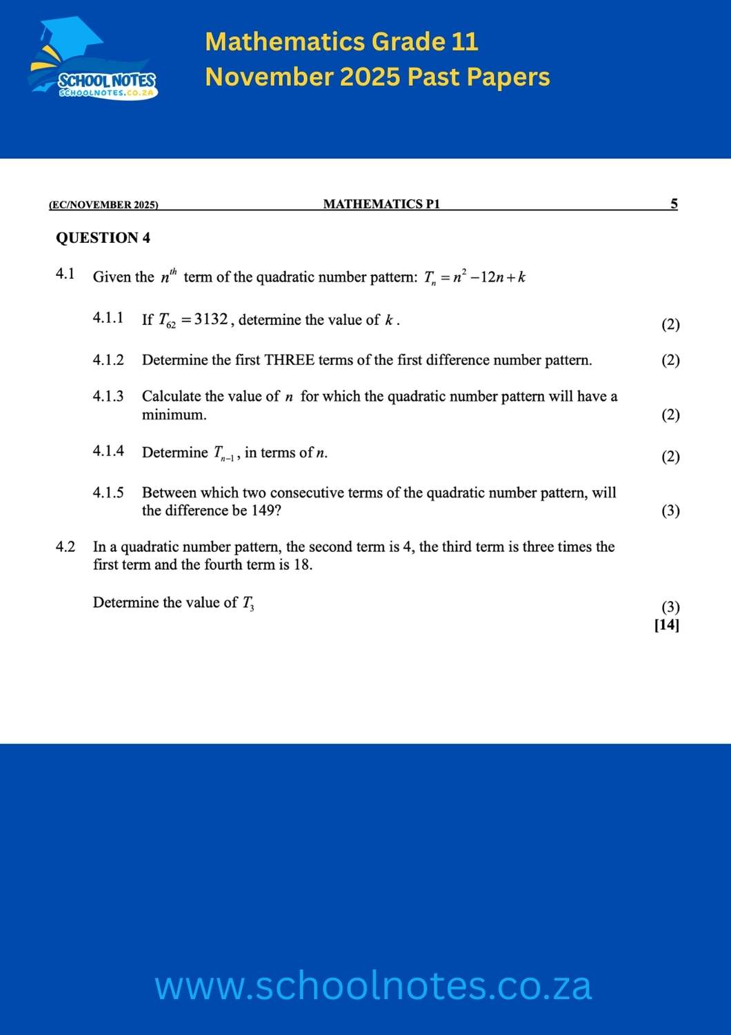 Mathematics Grade 11 November 2025 Past Papers - School Notes