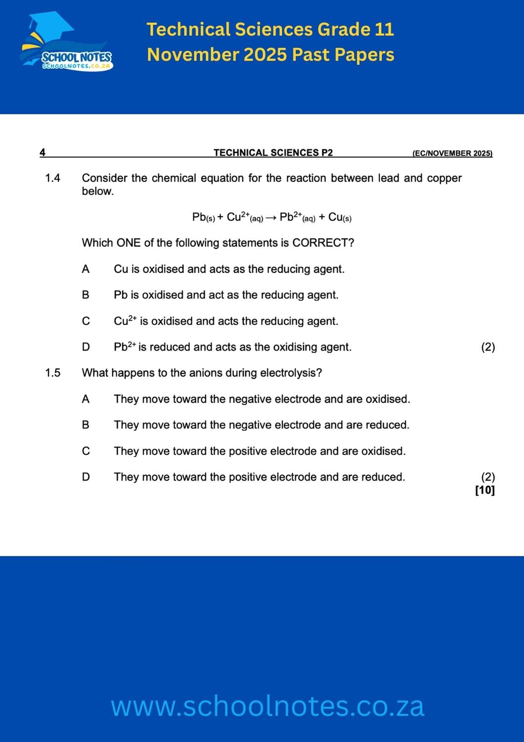 Technical Sciences Grade 11 November 2025 Past Papers - School Notes